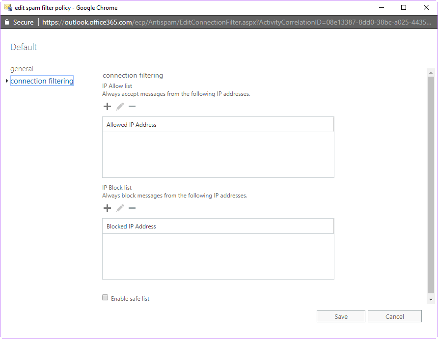 Connection filter - Mastering Office 365 Administration [Book]